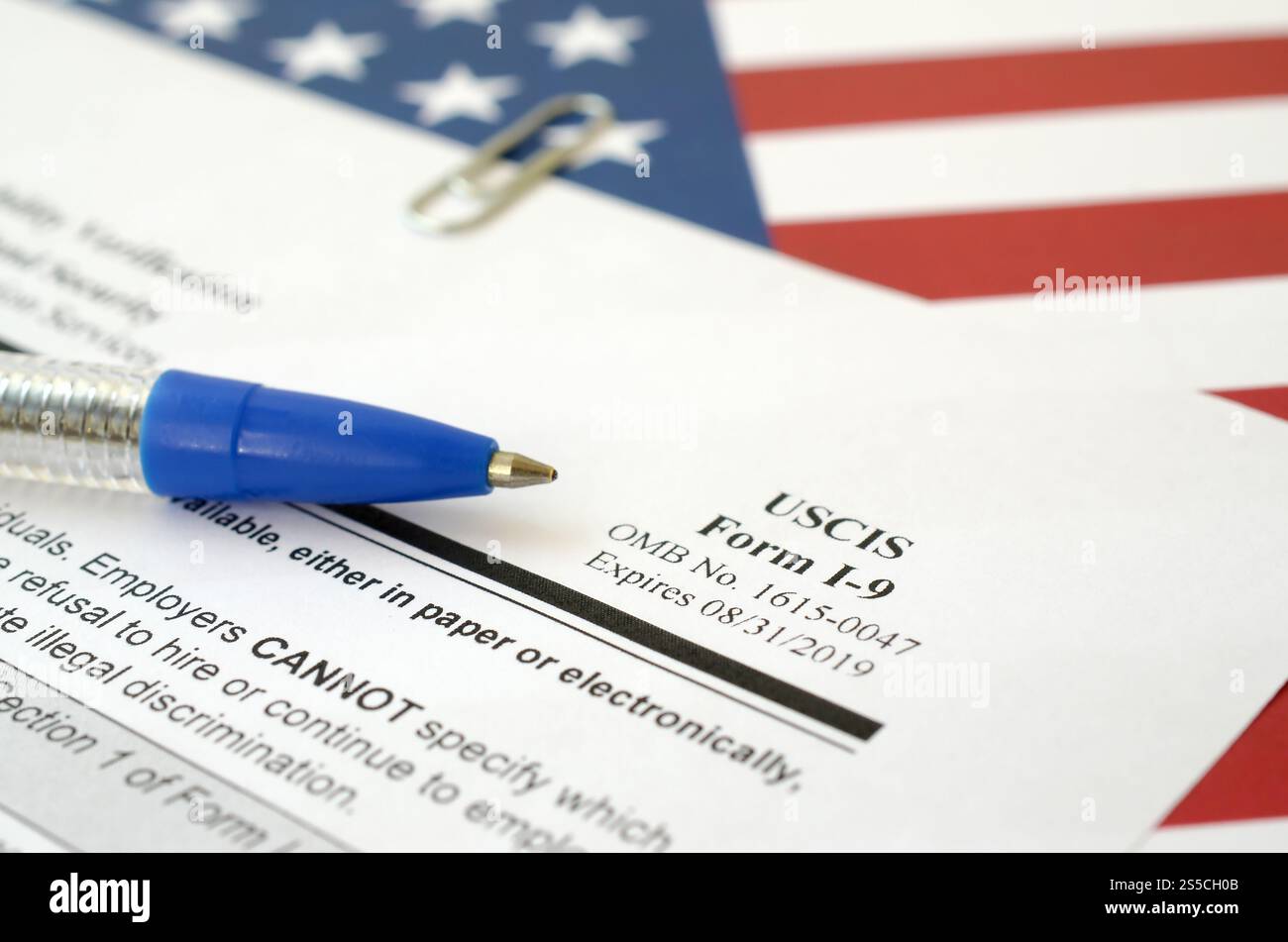 I-9 Employment Eligibility Verification blank form lies on United ...