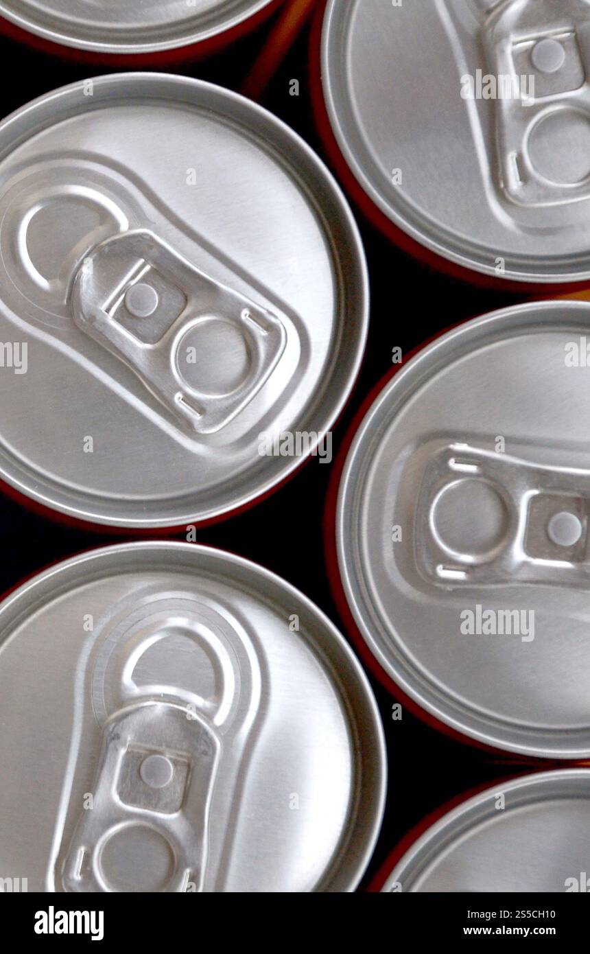 Many cans of soda soft drink, lemonade, cola, beer or energy drink ...