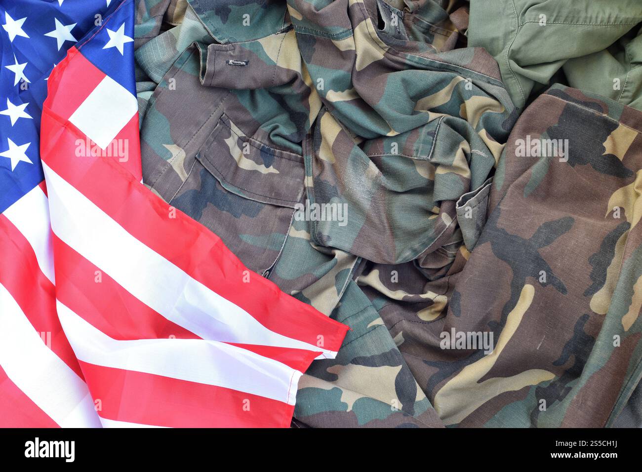 United States of America flag and folded military uniform jacket ...