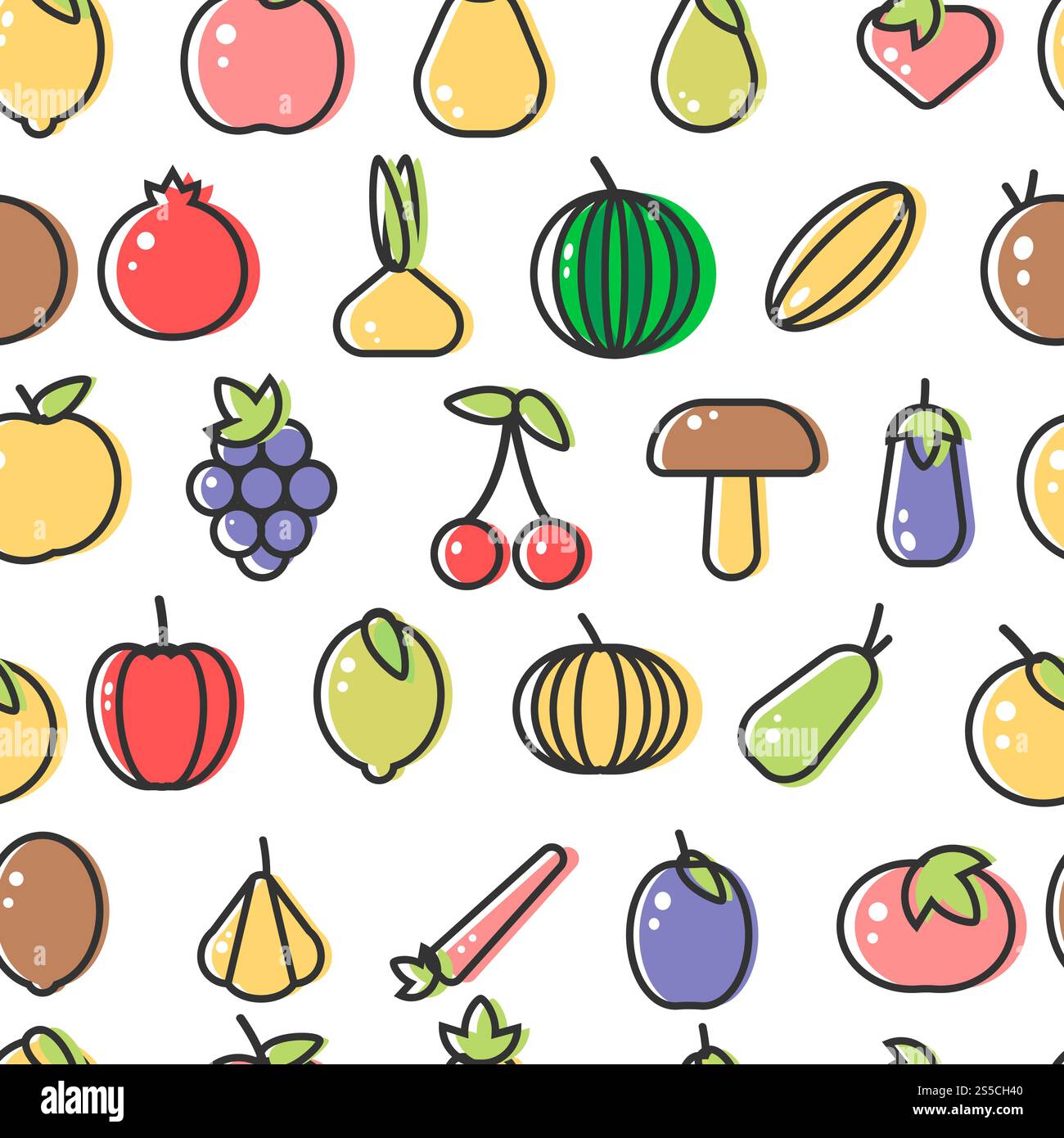 Vegetable and fruits organic food seamless pattern isolated on white ...