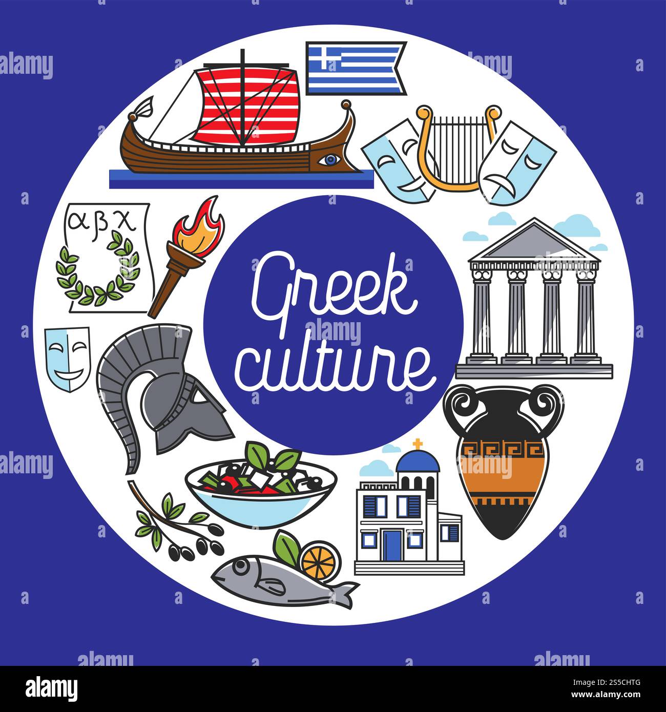 Greece culture and travel landmarks poster of famous sightseeing ...