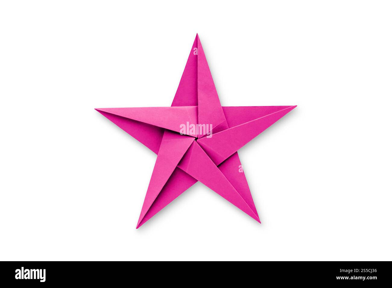Pink paper star origami isolated on a blank white background. Pink ...