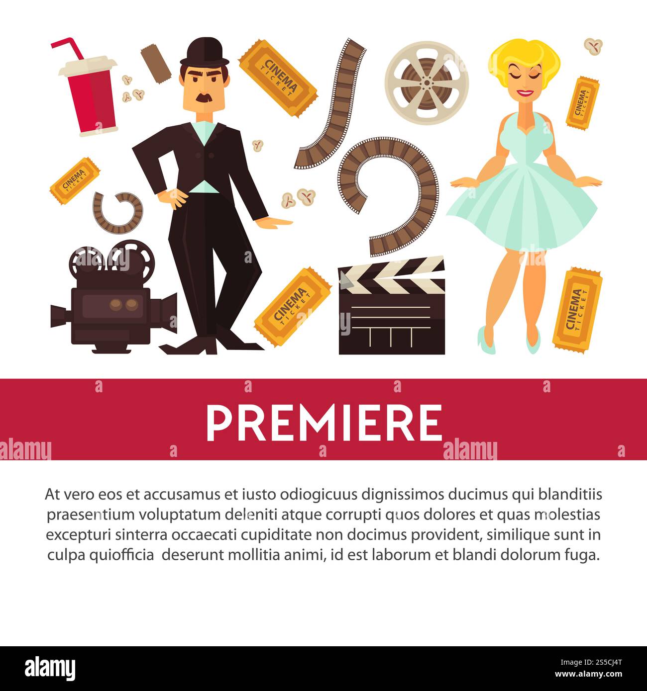 Cinema advertisement banner with symbolic cinematographic equipment ...