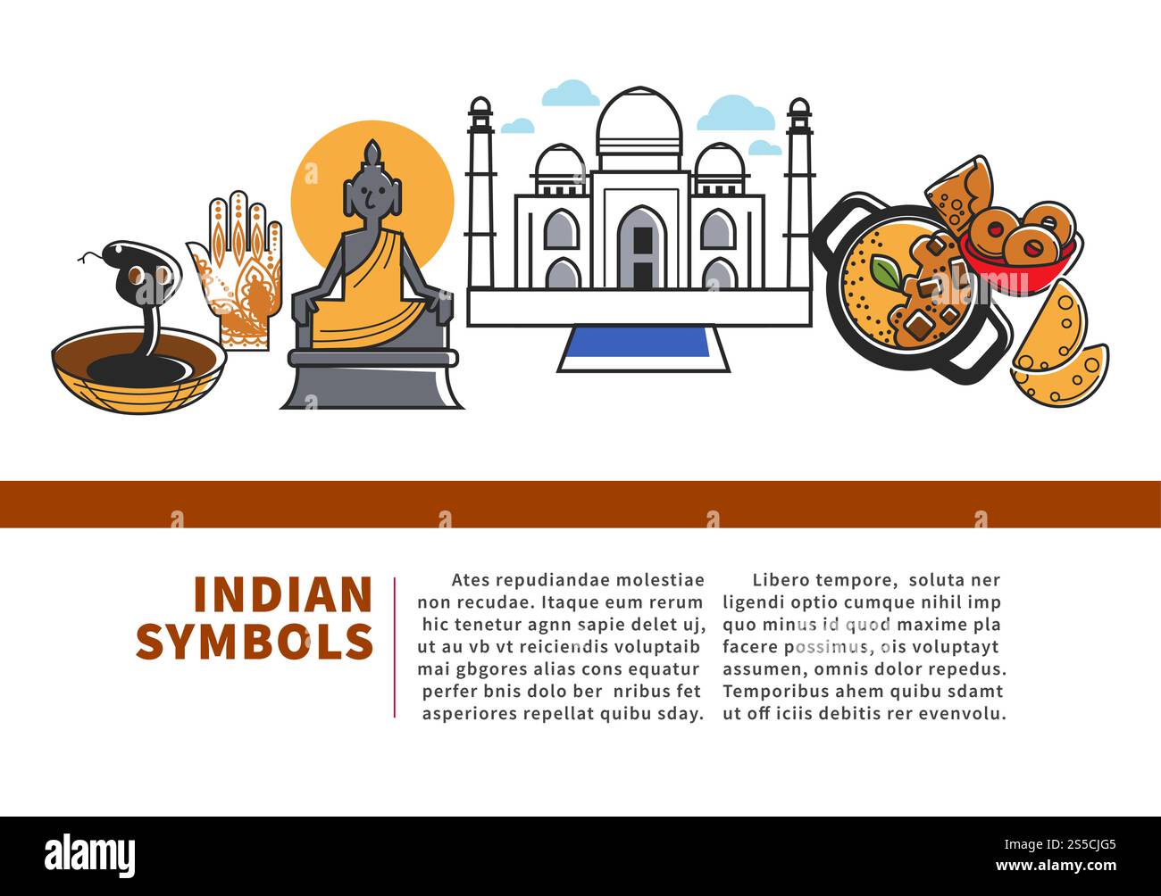 Indian symbols promo web banner with sample text. Black cobra, palm ...