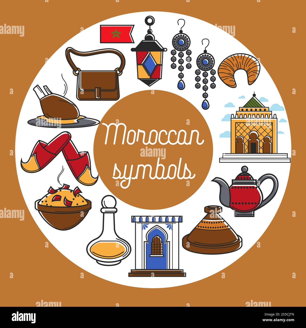 Moroccan symbols promo poster with country cultural elements. Authentic ...