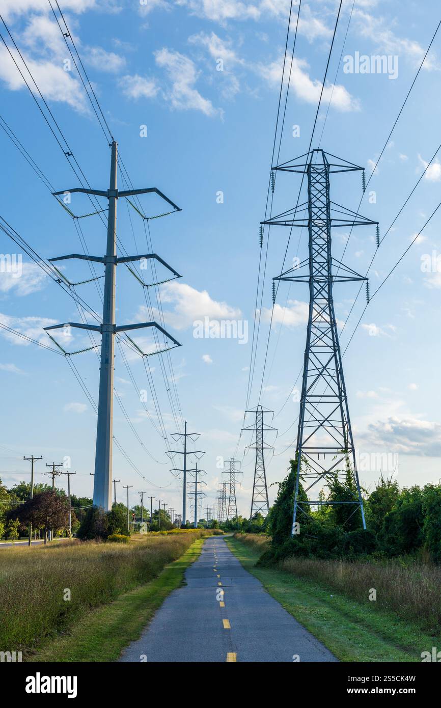 High voltage electric transmission tower high-voltage power lines on a ...