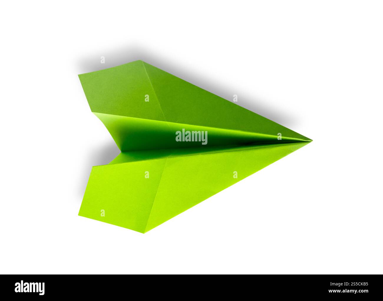 Green paper plane origami isolated on a blank white background. Green ...
