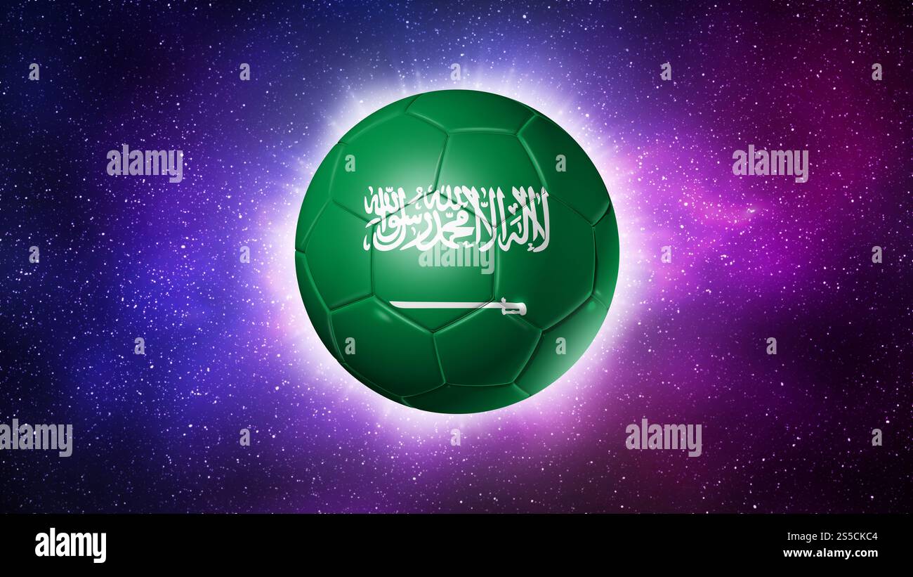3D soccer ball with Saudi Arabia team flag. Space background. Football ...