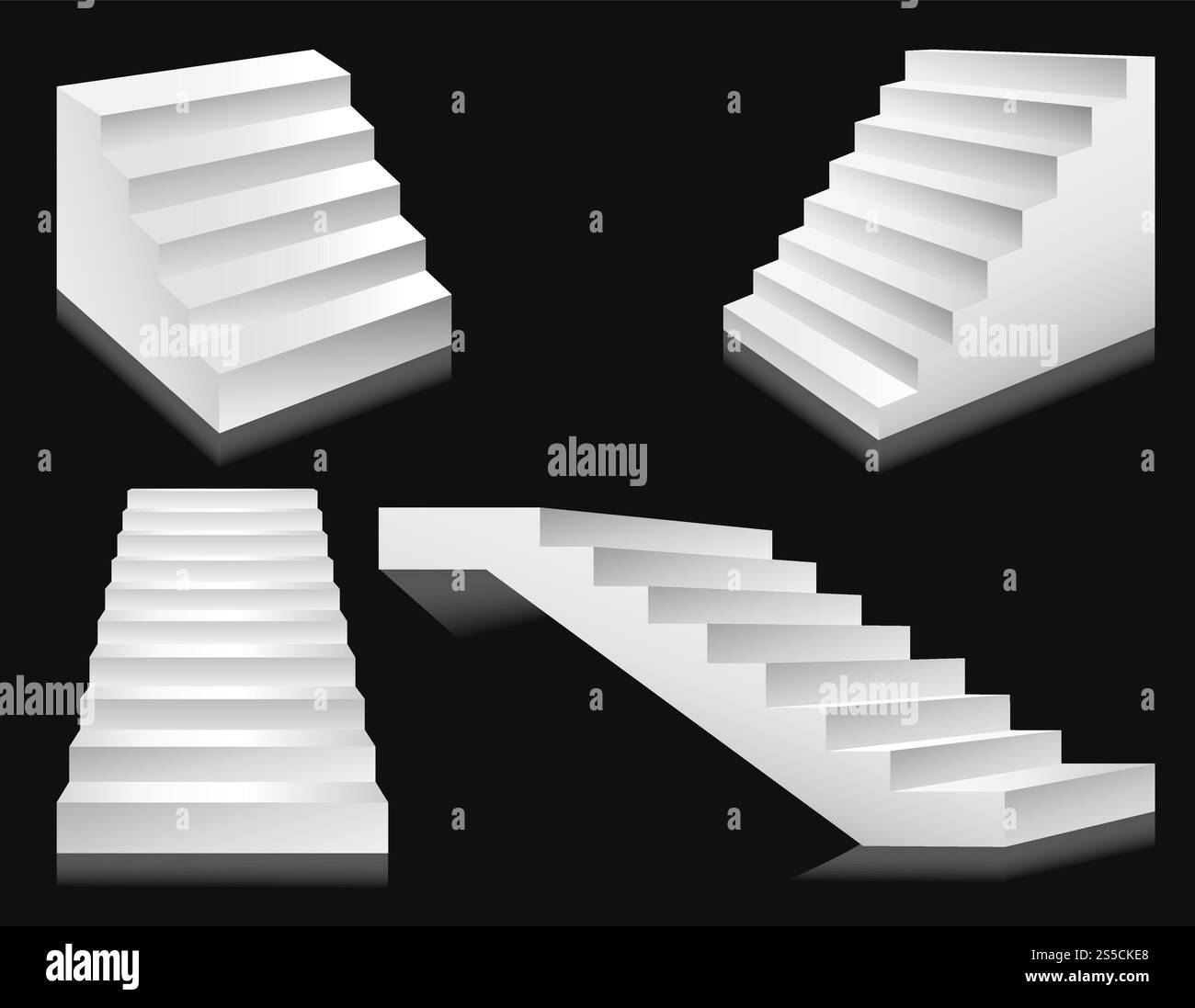 Stairs or staircases and podium ladders. Vector 3D isolated white ...