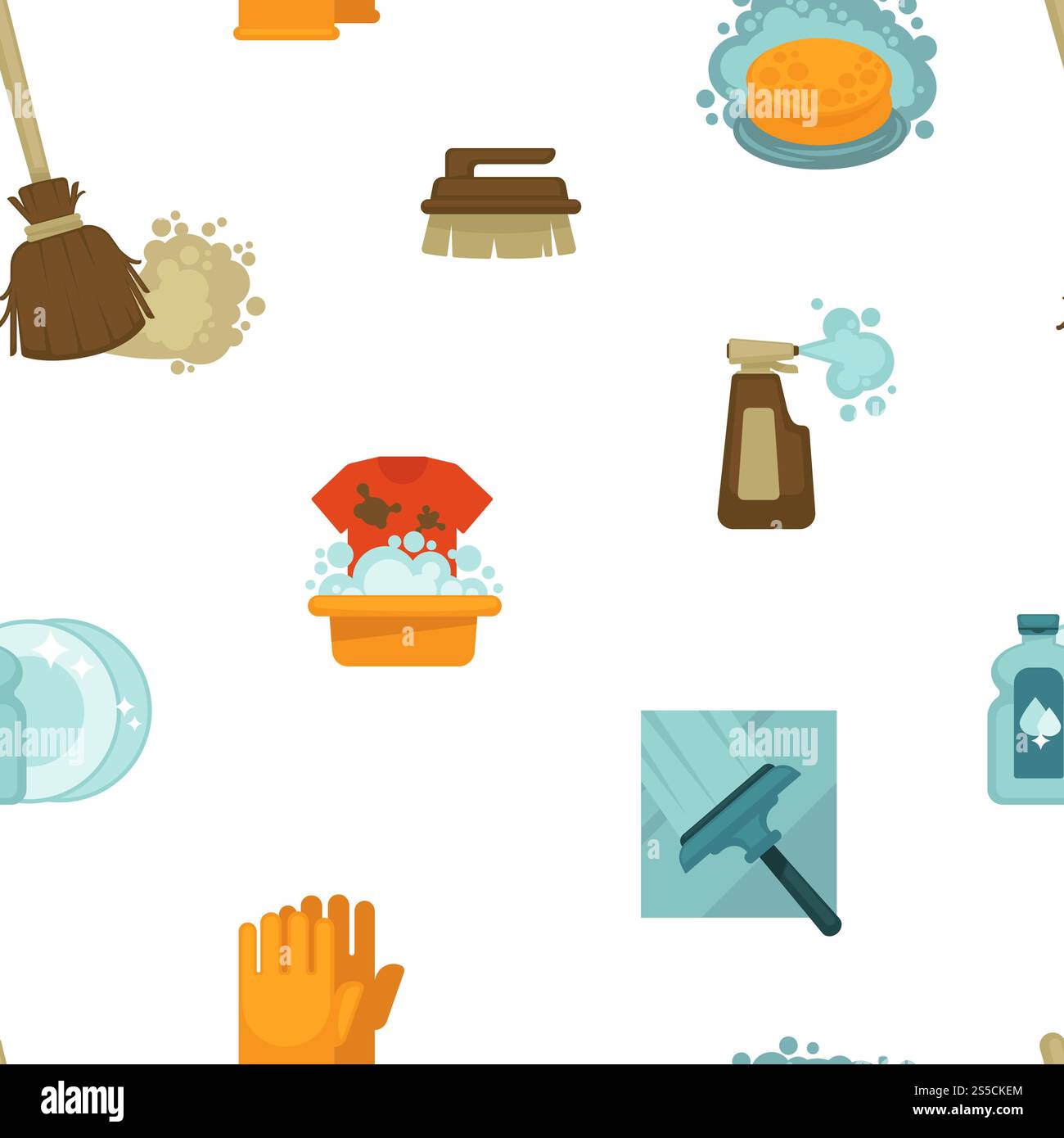 Cleaning service, tools and instruments seamless pattern vector. Chores ...