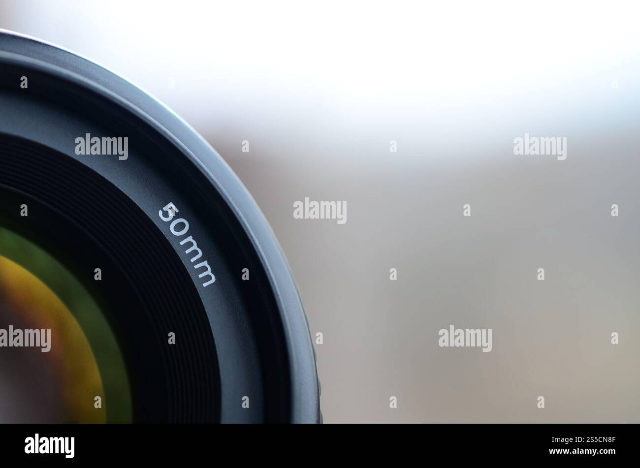 Fragment of a portrait lens for a modern SLR camera. A photograph of a ...