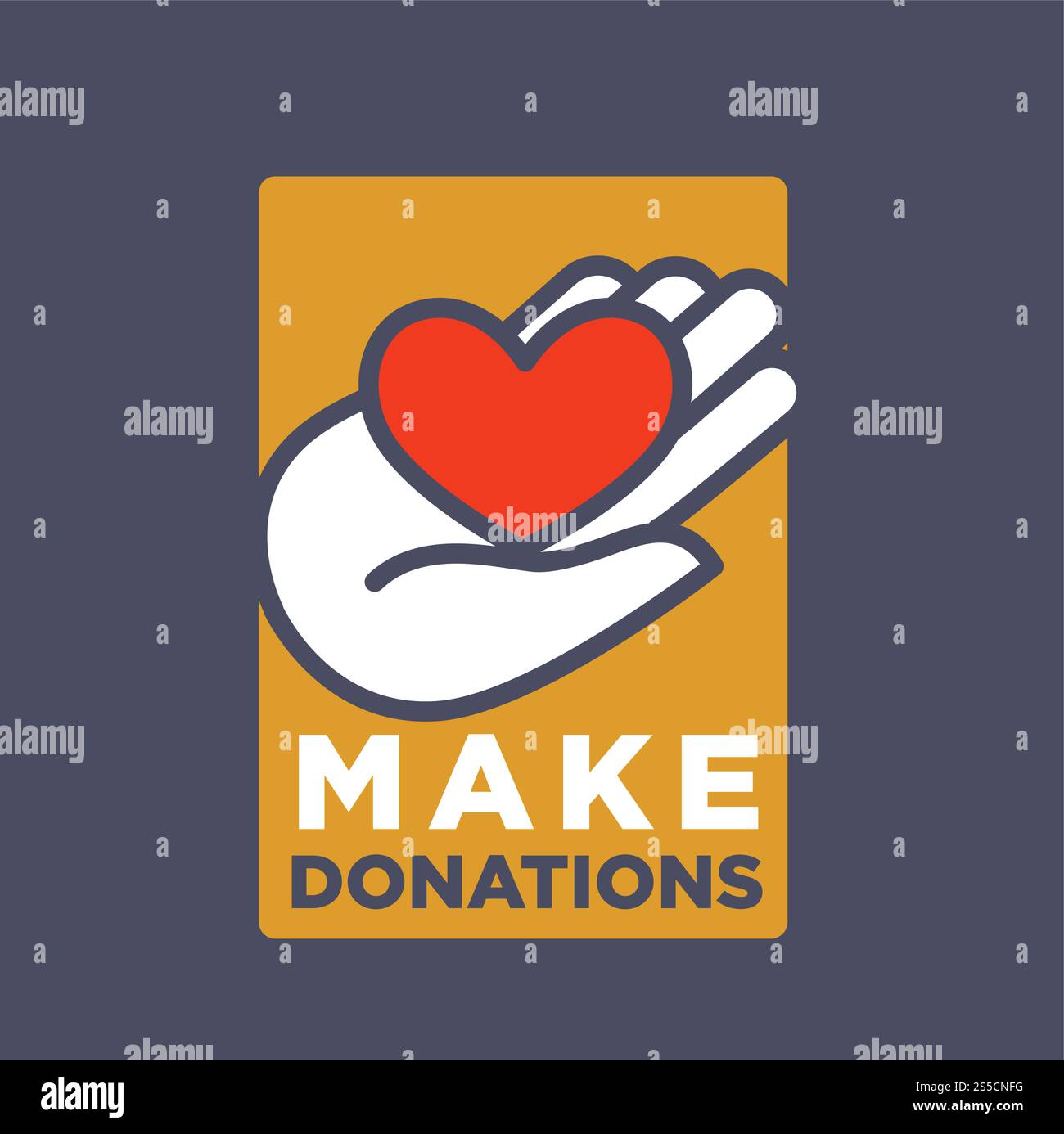 Hand and heart logo template for social donation and charity action ...