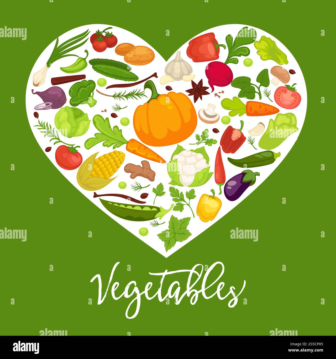 Eat healthy commercial poster with tasty vegetables inside big heart ...