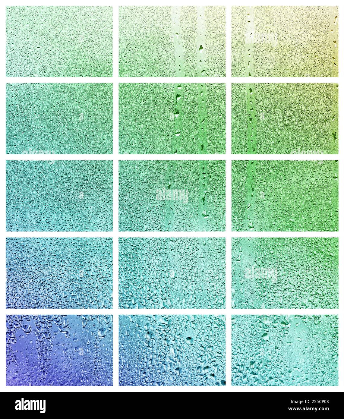 A collage of many different fragments of glass, decorated with rain ...