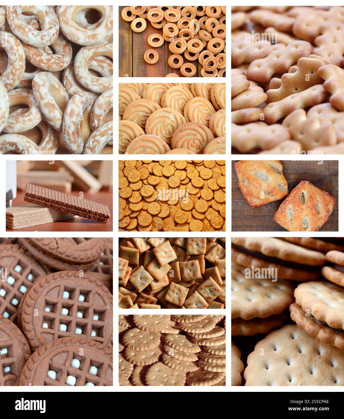 A collage of many pictures with various sweets close-up. A set of ...