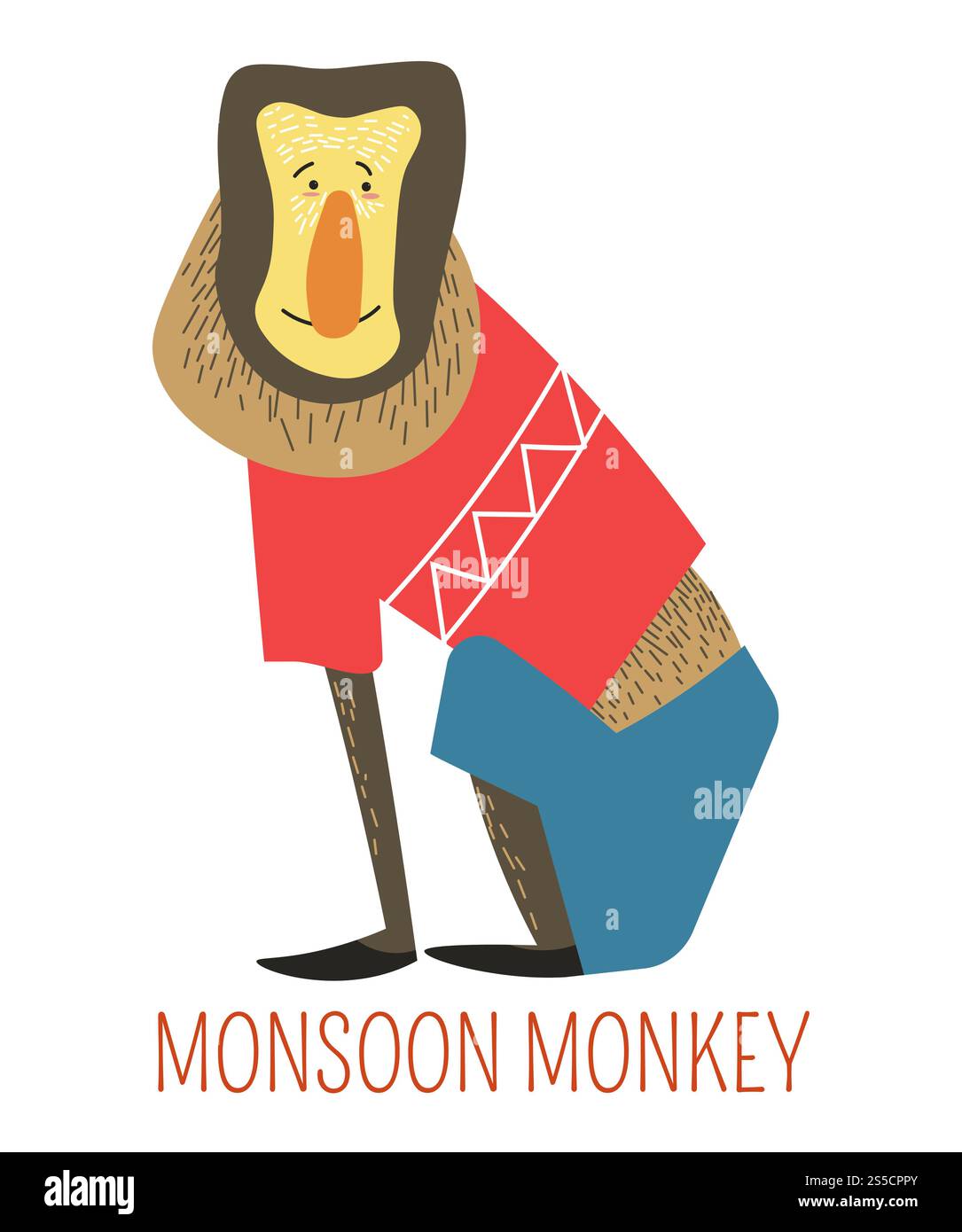 Monsoon monkey in cartoon funny cute clothes of vector South East Asian ...