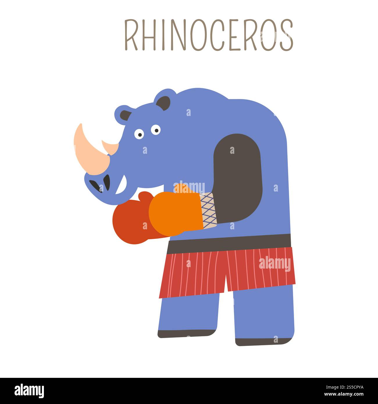 Rhinoceros in boxing gloves and shorts cartoon childish character for ...