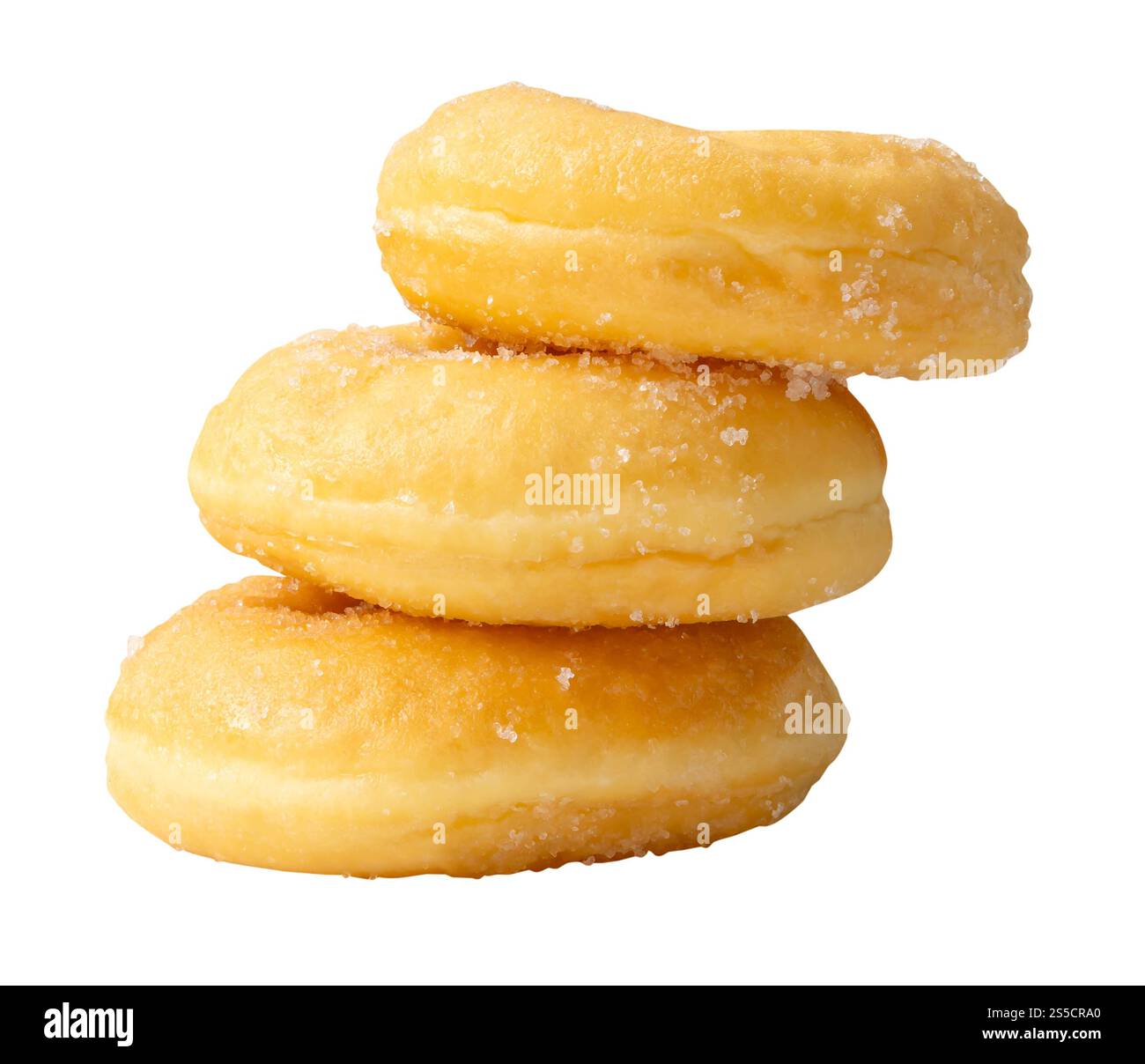 Side view of brown sugar glazed cinnamon donuts in stack is isolated on ...