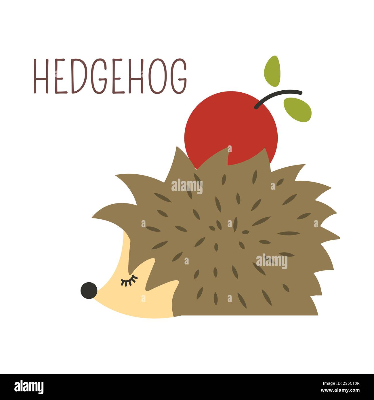Hedgehog with apple on back childish book character. Forest animal with ...