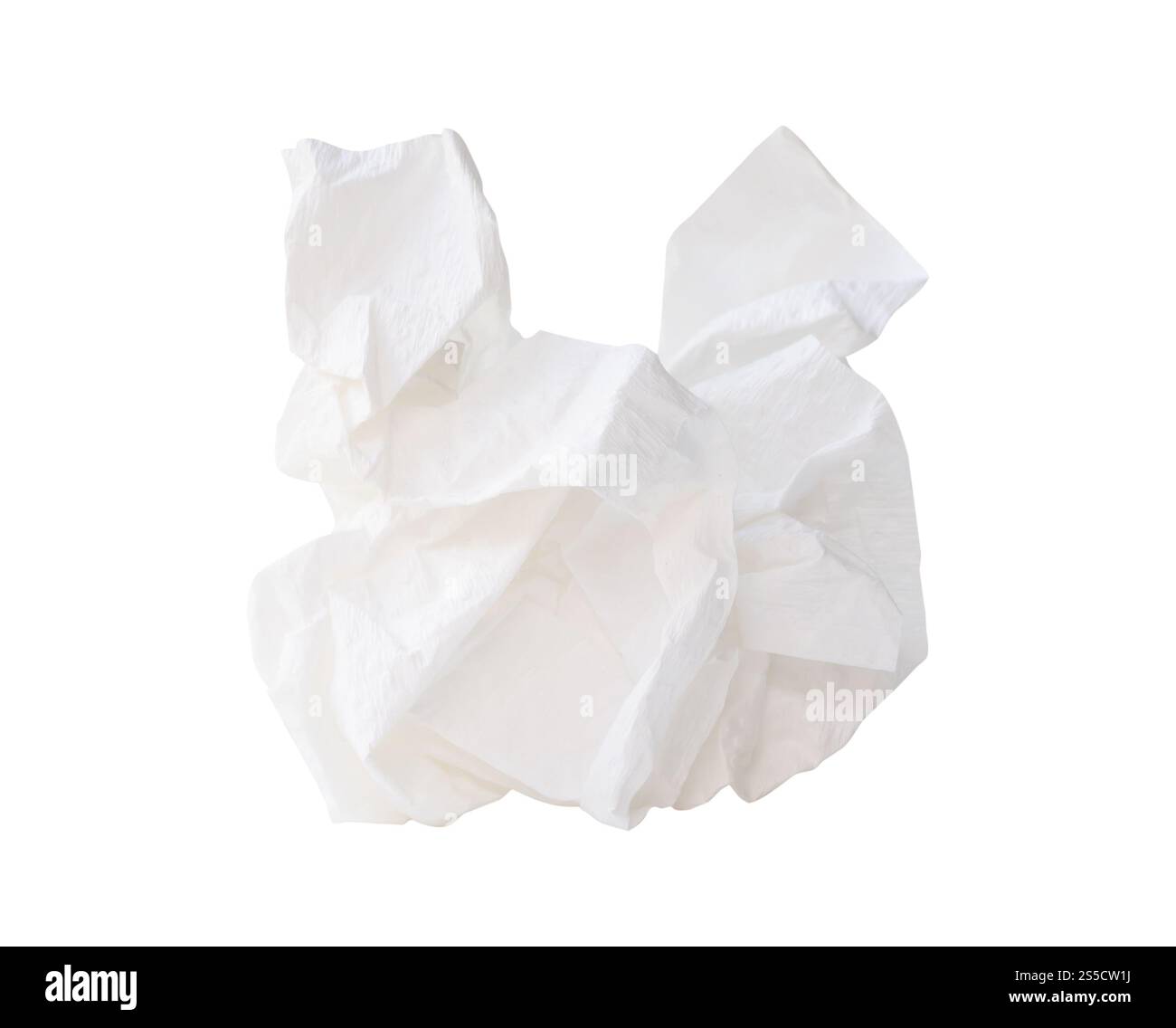 Side view of screwed or crumpled white tissue paper ball is isolated on ...