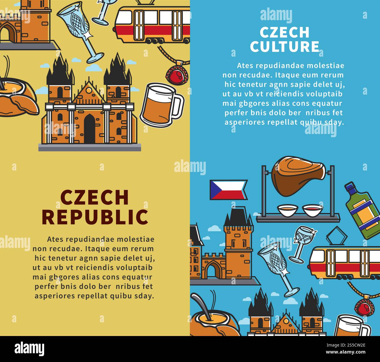 Czech Republic culture commercial travel agency vertical banners set ...