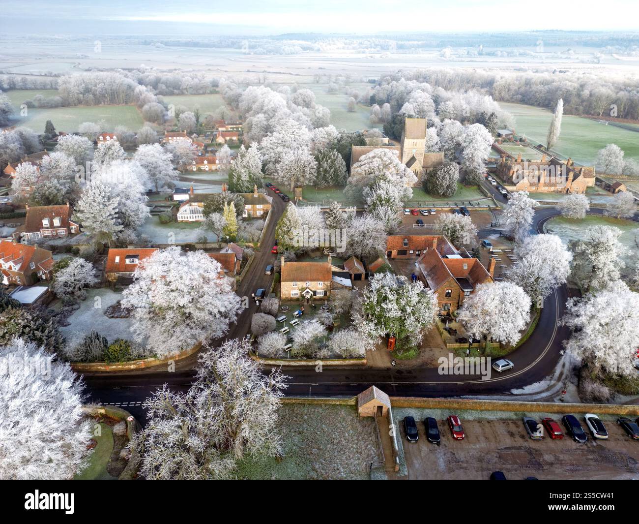 Sandringham, UK. 12th Jan, 2025. Frosty trees surroound the St Lawrence ...