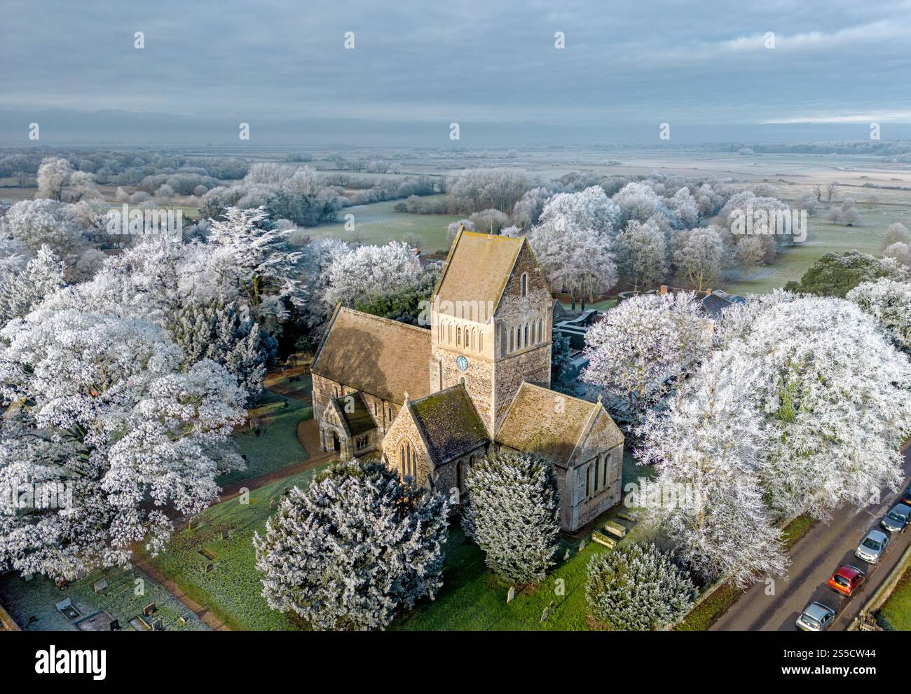 Sandringham, UK. 12th Jan, 2025. Frosty trees surround the St Lawrence ...