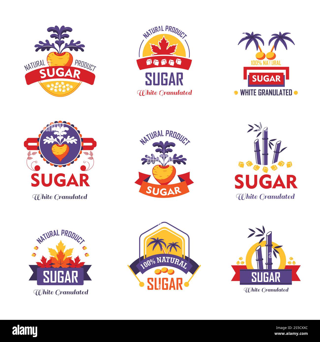 Sugar product logo templates of package design. Vector icons of ...