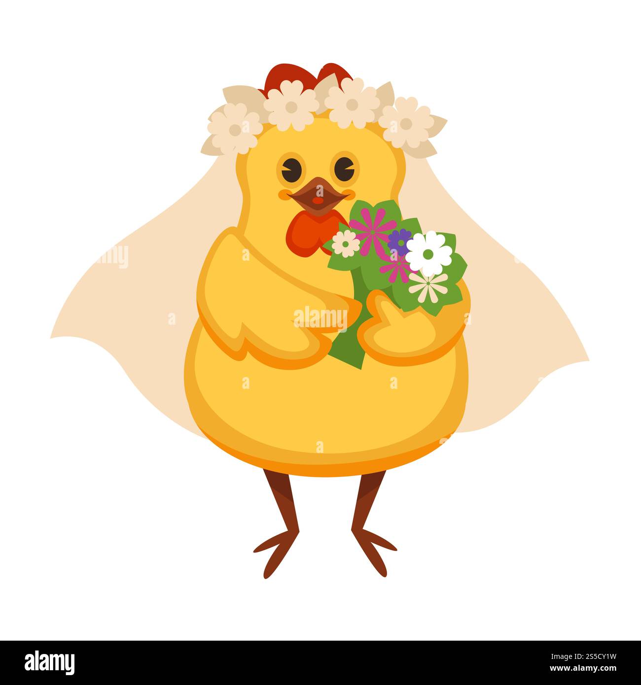 Chicken in vail with wreath of tender chamomiles and bouquet of field ...