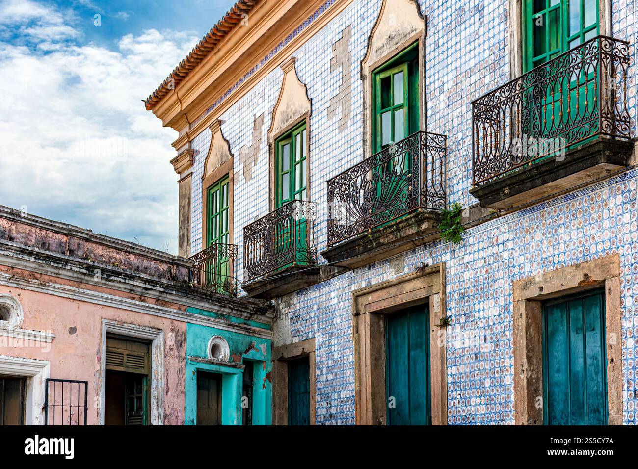 Old colonial style house with tiled wall in Pelourinho in Salvador ...