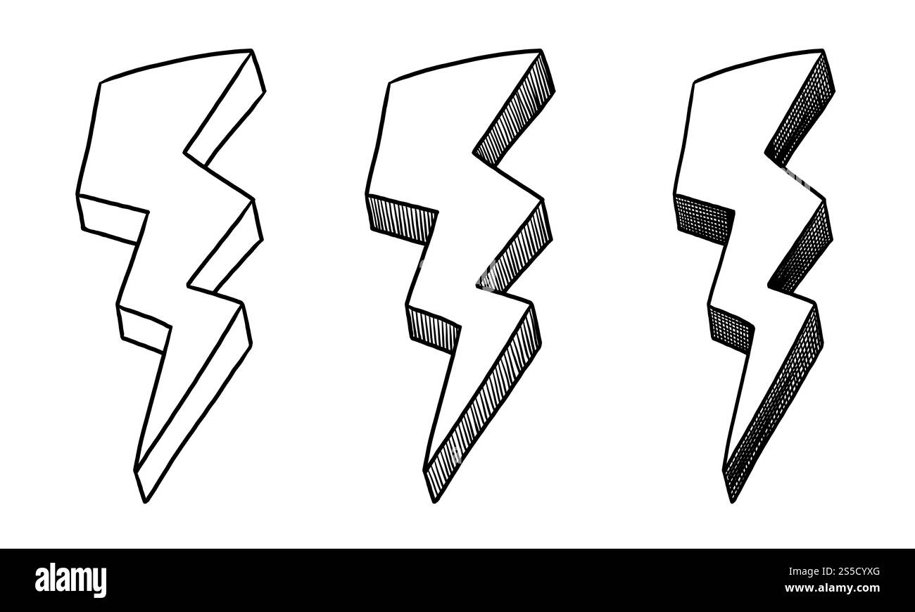 Handmade drawing of a lightning bolt. Simple concept drawing for an ...