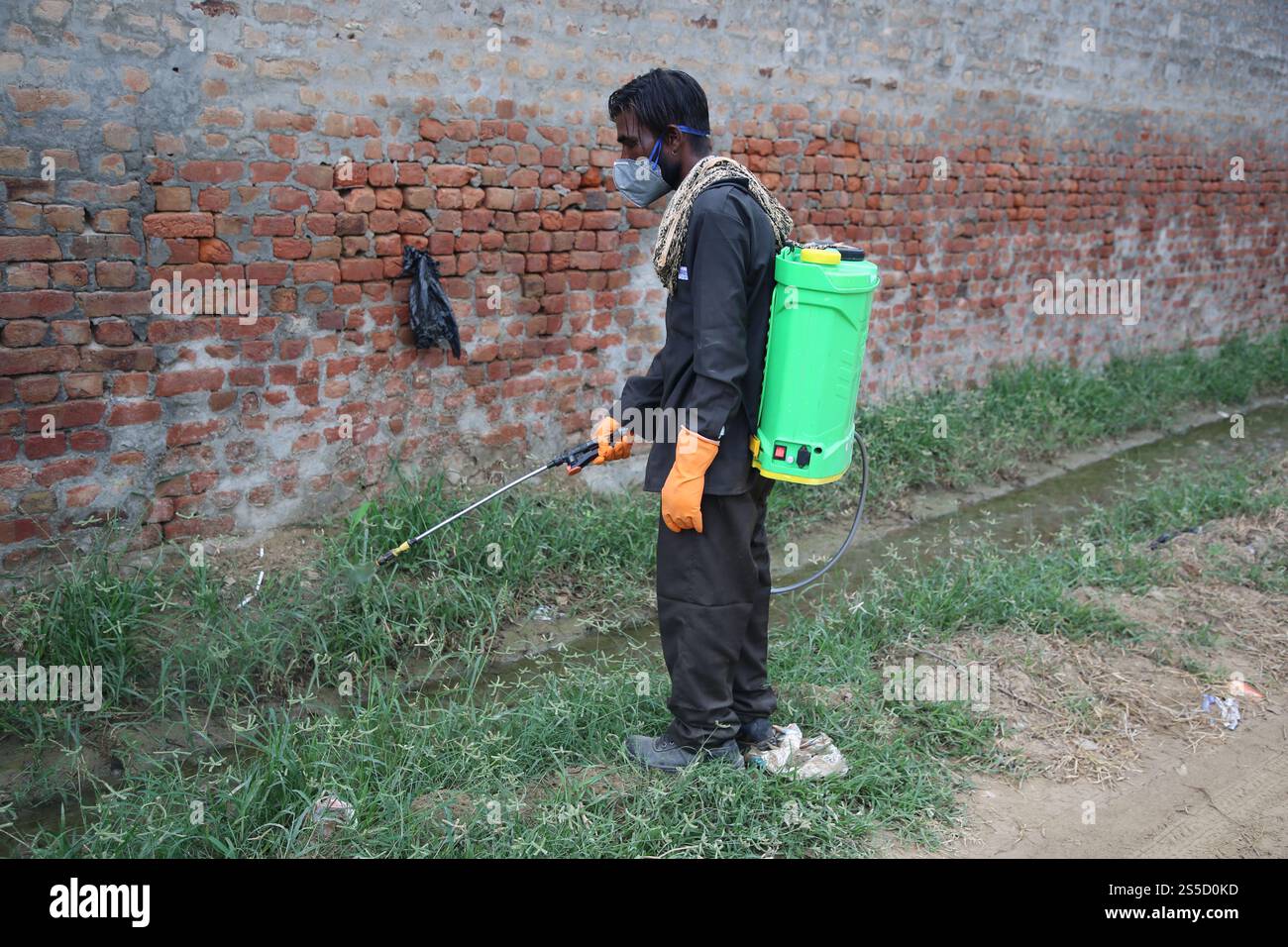 A health worker spraying disinfectant liquid on roadsides Stock Photo ...