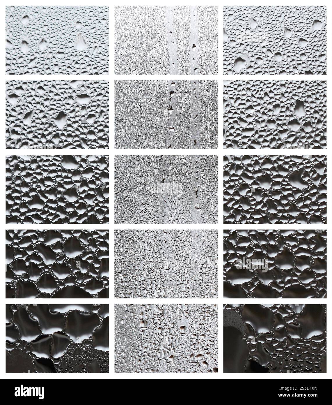 A collage of many different fragments of glass, decorated with rain ...