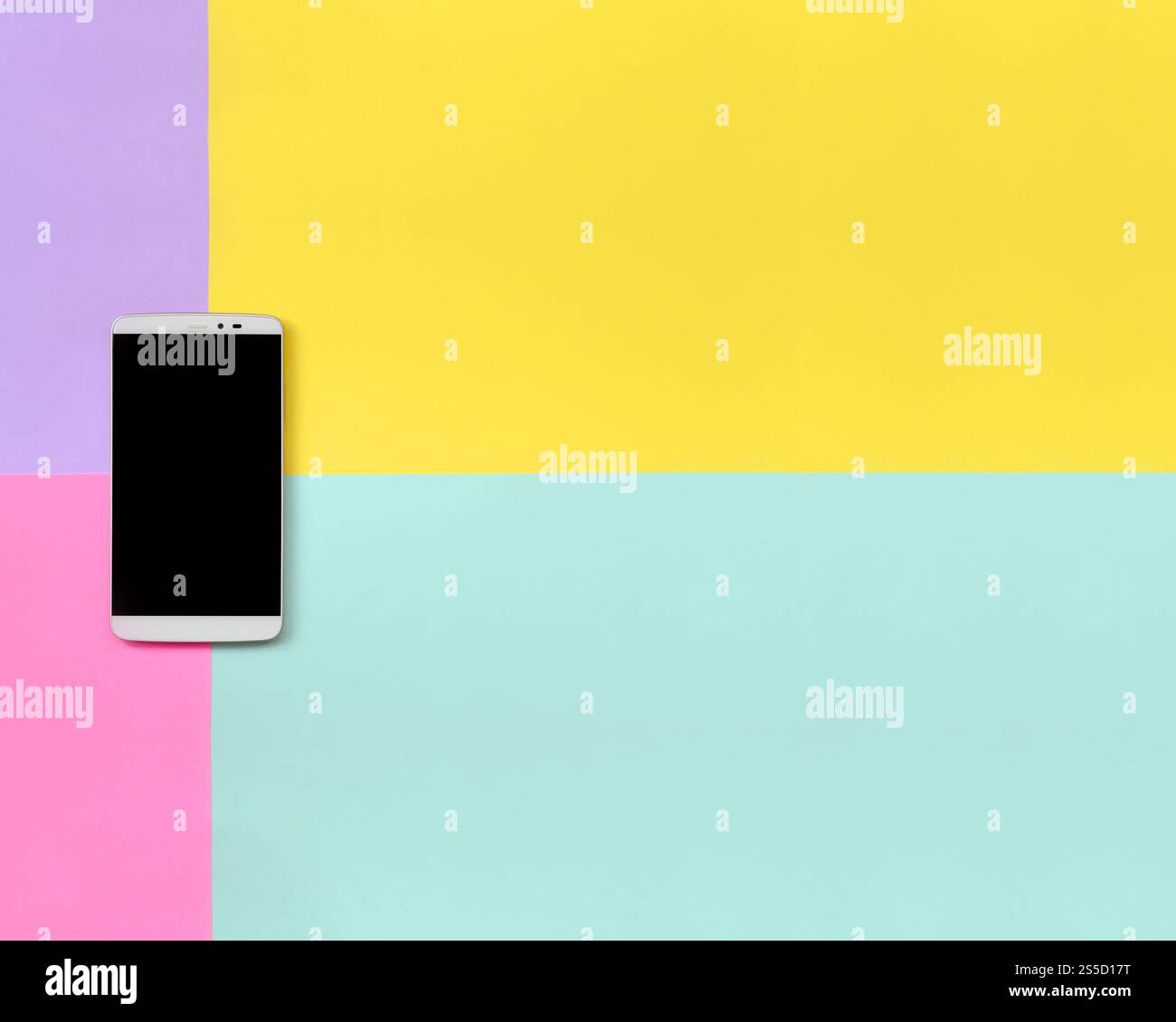 Modern smartphone with black screen on texture background of fashion ...