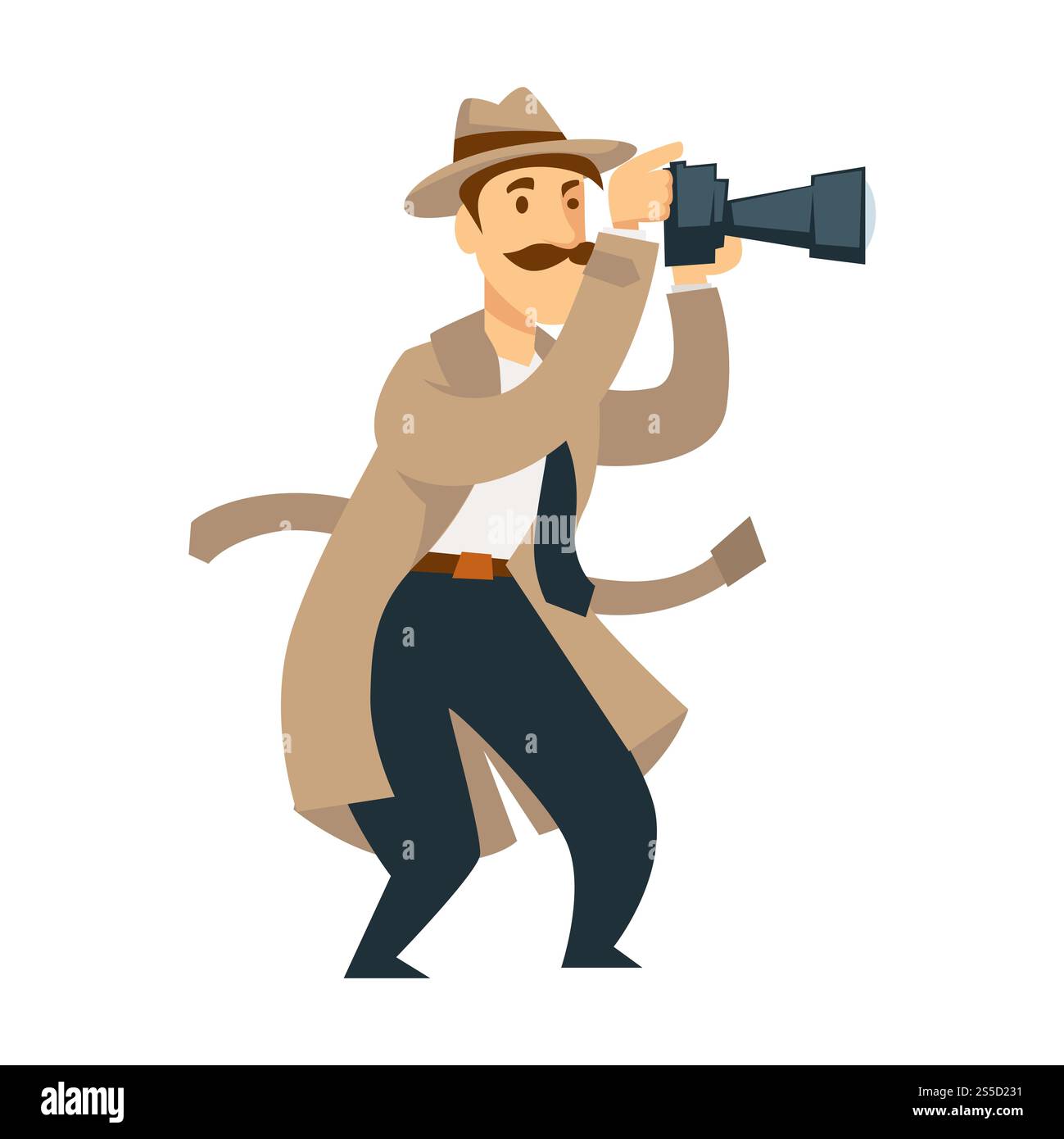 Male private detective with professional camera conducts investigation ...