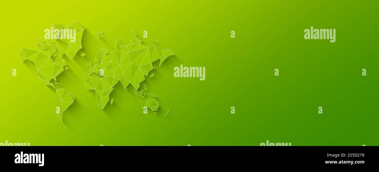 World map shape made of polygons. 3D illustration isolated on a green ...