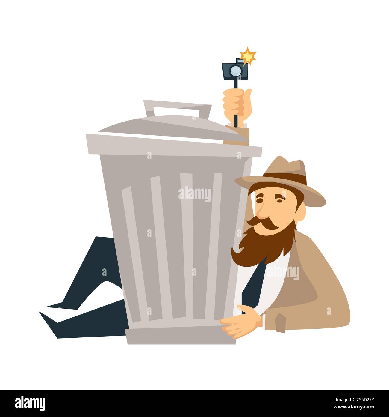 Detective man on investigation. Vector cartoon secret agent man ...