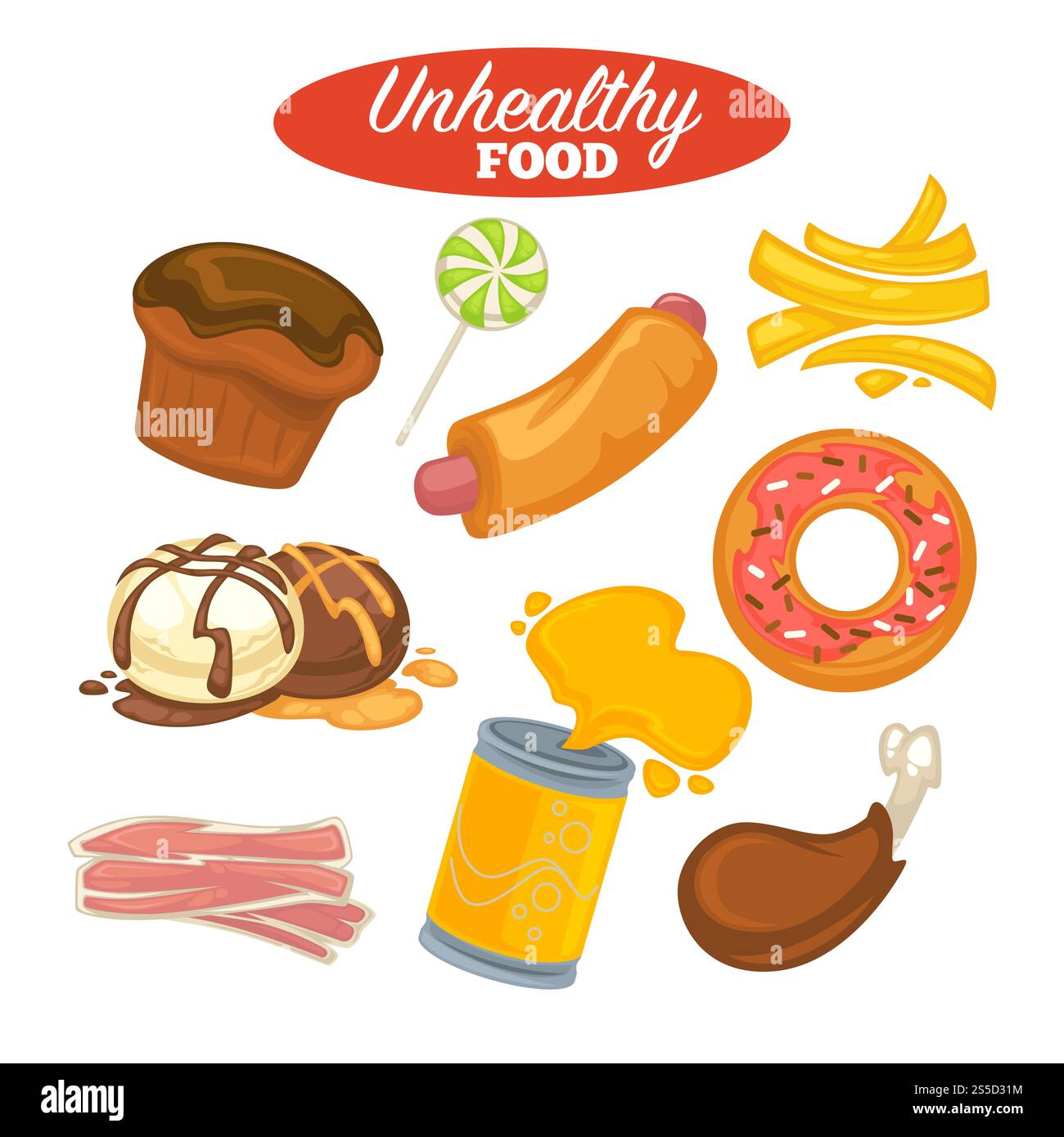 Unhealthy food poster or fat fast food burgers, sweets calories and ...