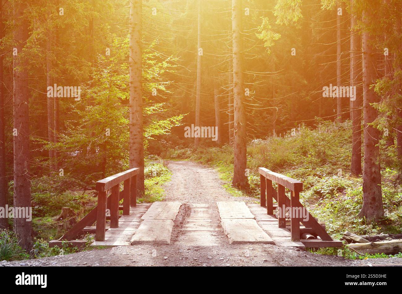 A small short bridge across the river for driving cars in the middle of ...