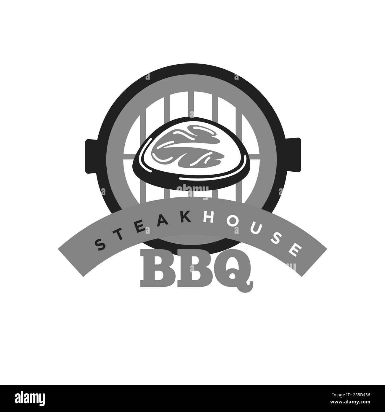Steak house bbq monochrome emblem for meat restaurant. Public place for ...