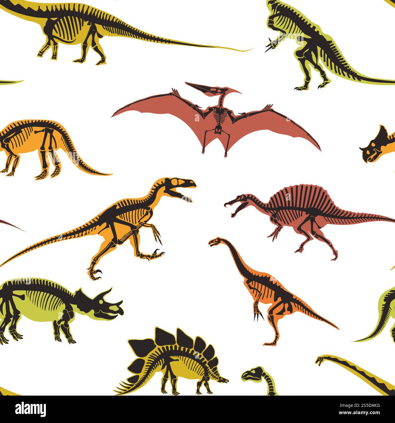 Dinosaurs and pterodactyl types of animals seamless pattern isolated on ...