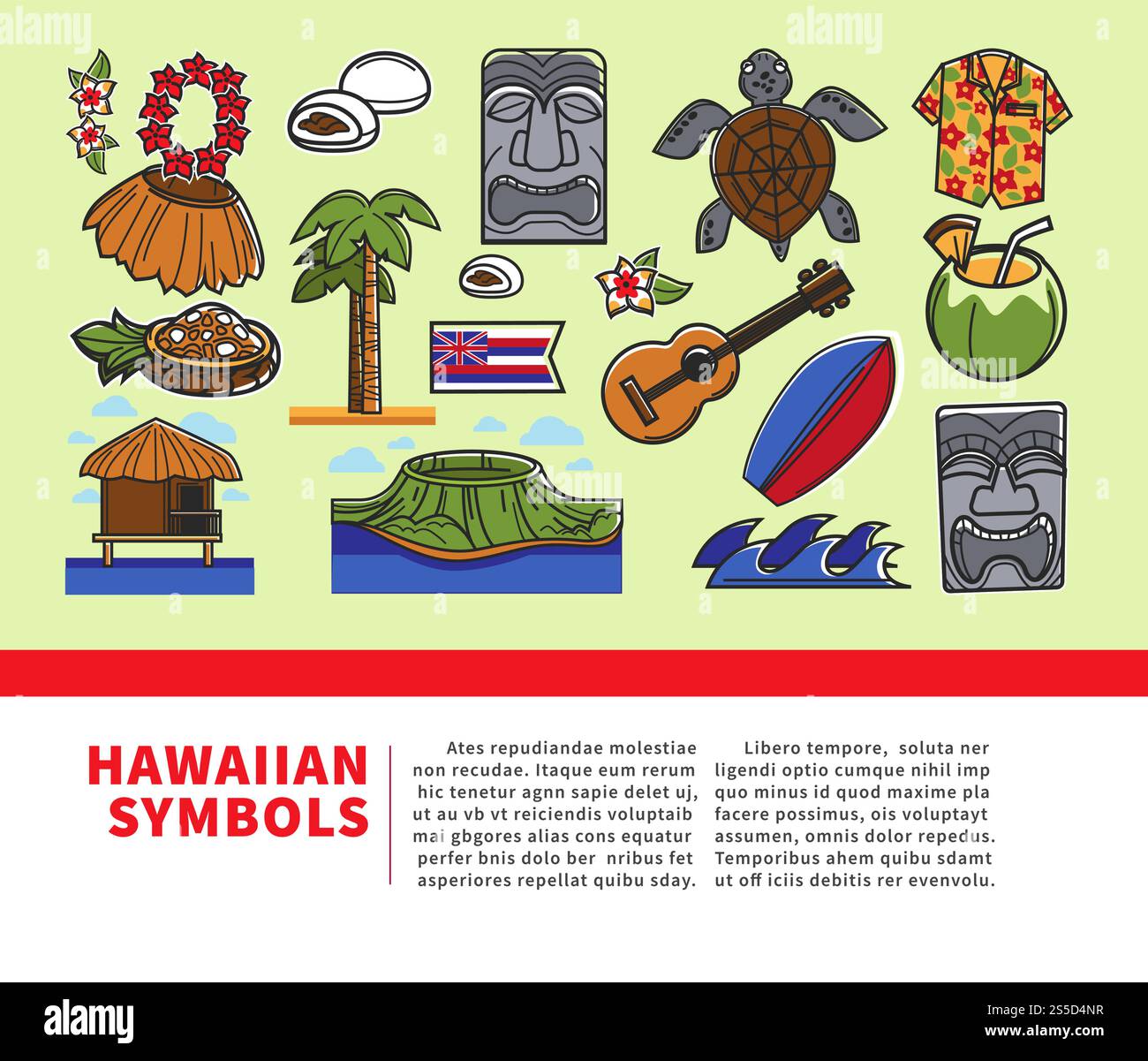 Hawaii famous symbols and tourist sightseeing attraction landmarks ...