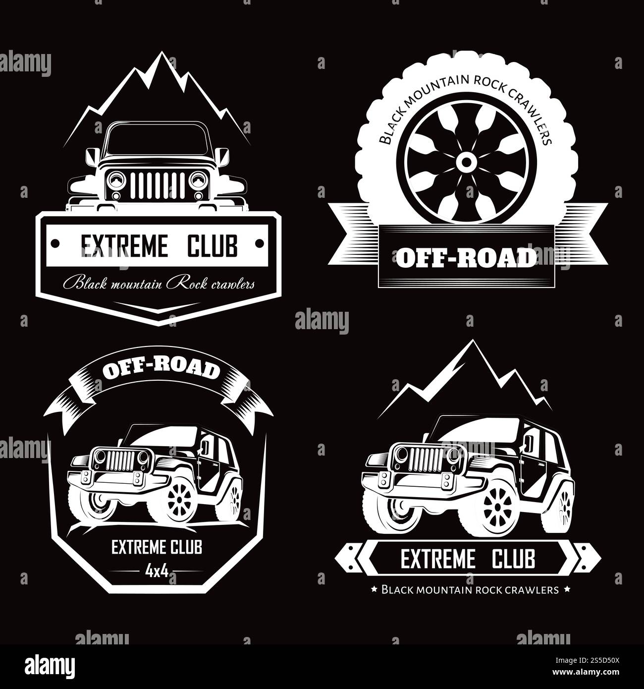 Off-road 4x4 extreme car club logo templates. Vector symbols and icons ...