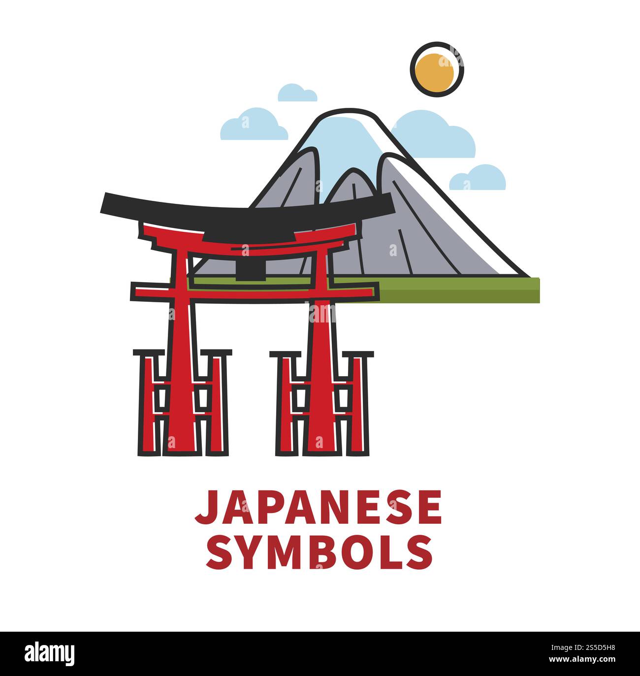 Japanese symbols promotional poster with traditional arch and high ...