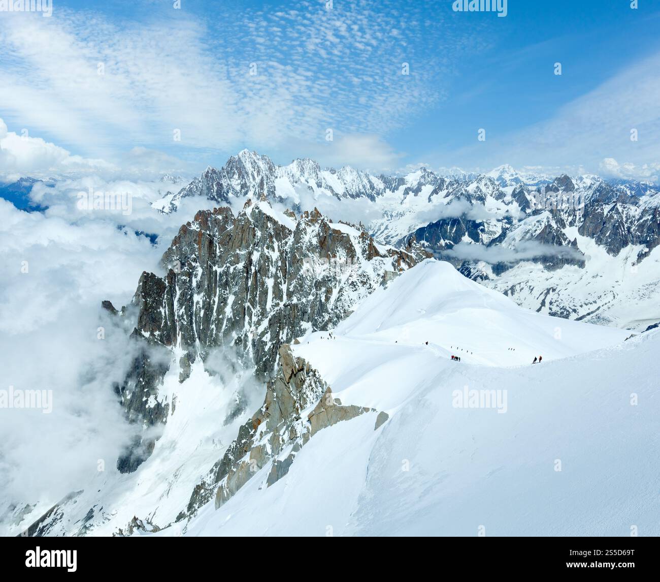 Mont Blanc mountain massif summer landscape (view from Aiguille du Midi Mount, France ). All ...