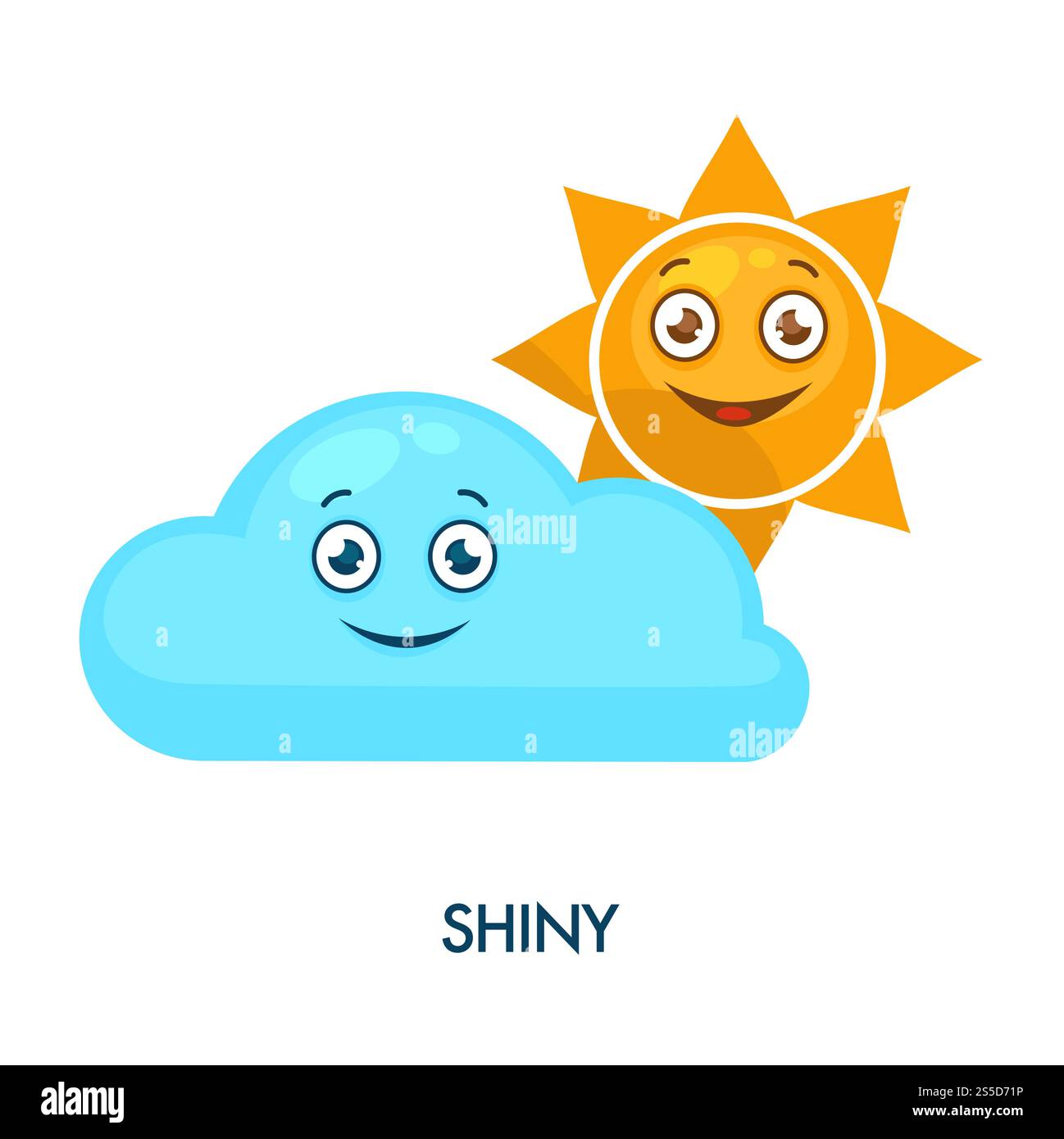 Shiny sun and cute cloud with cheerful faces. Good weather forecast ...