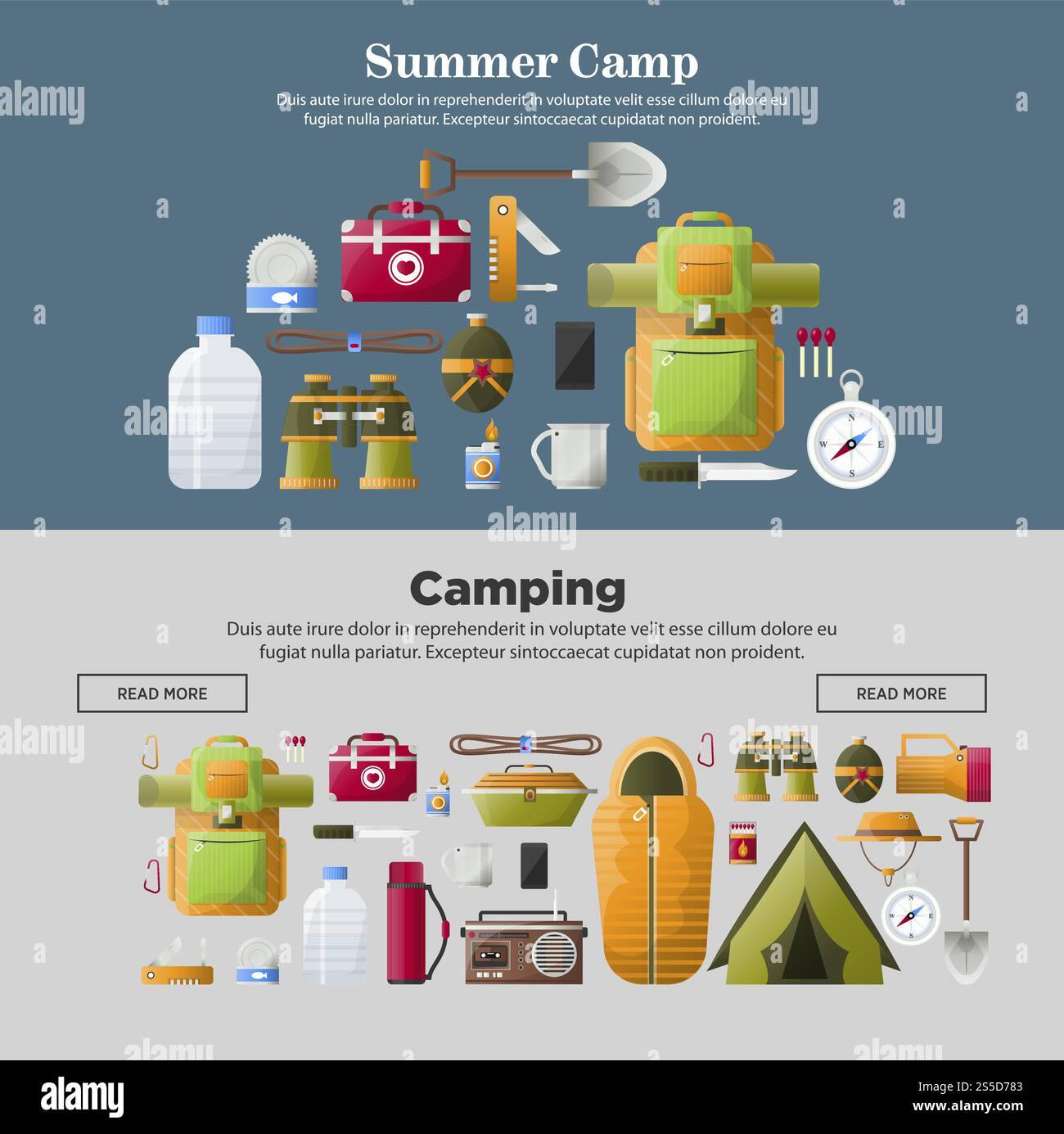 Summer Camp web banners templates for camping scout adventure. Vector ...