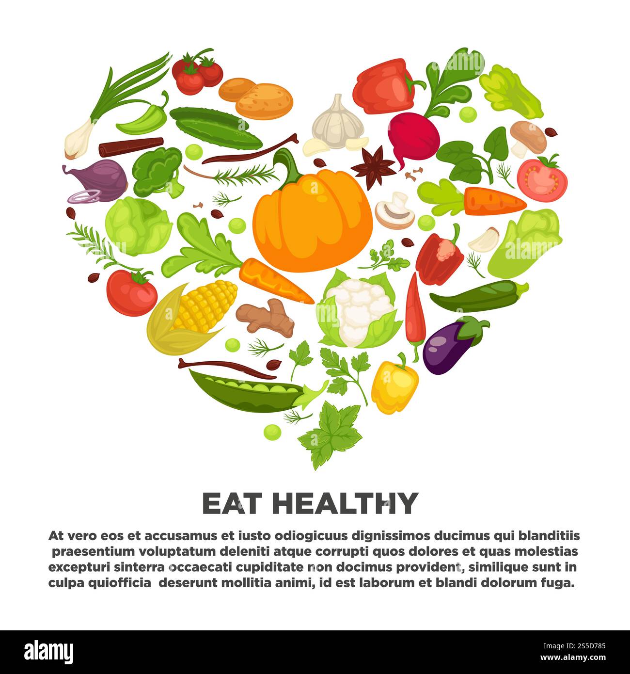 Eat healthy commercial poster with tasty vegetables inside big heart ...