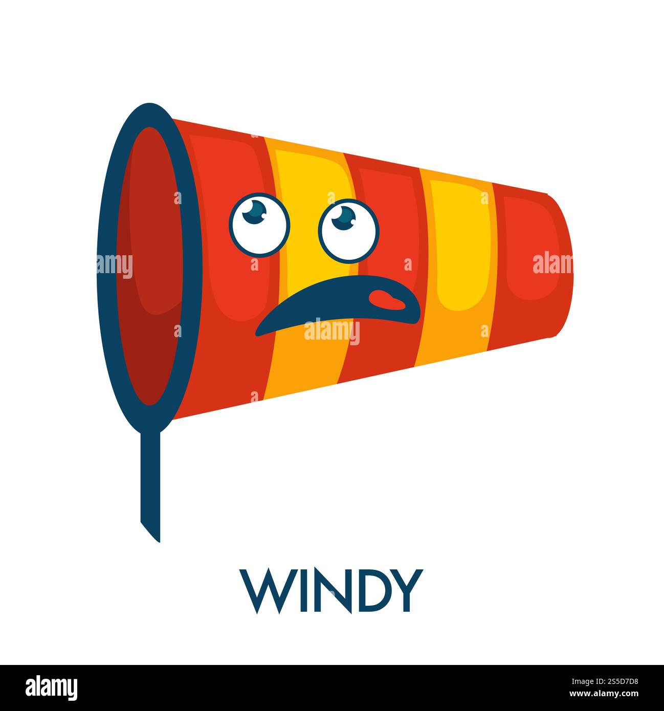 Windy day symbol in shape of nettle with confused face. Funny striped ...