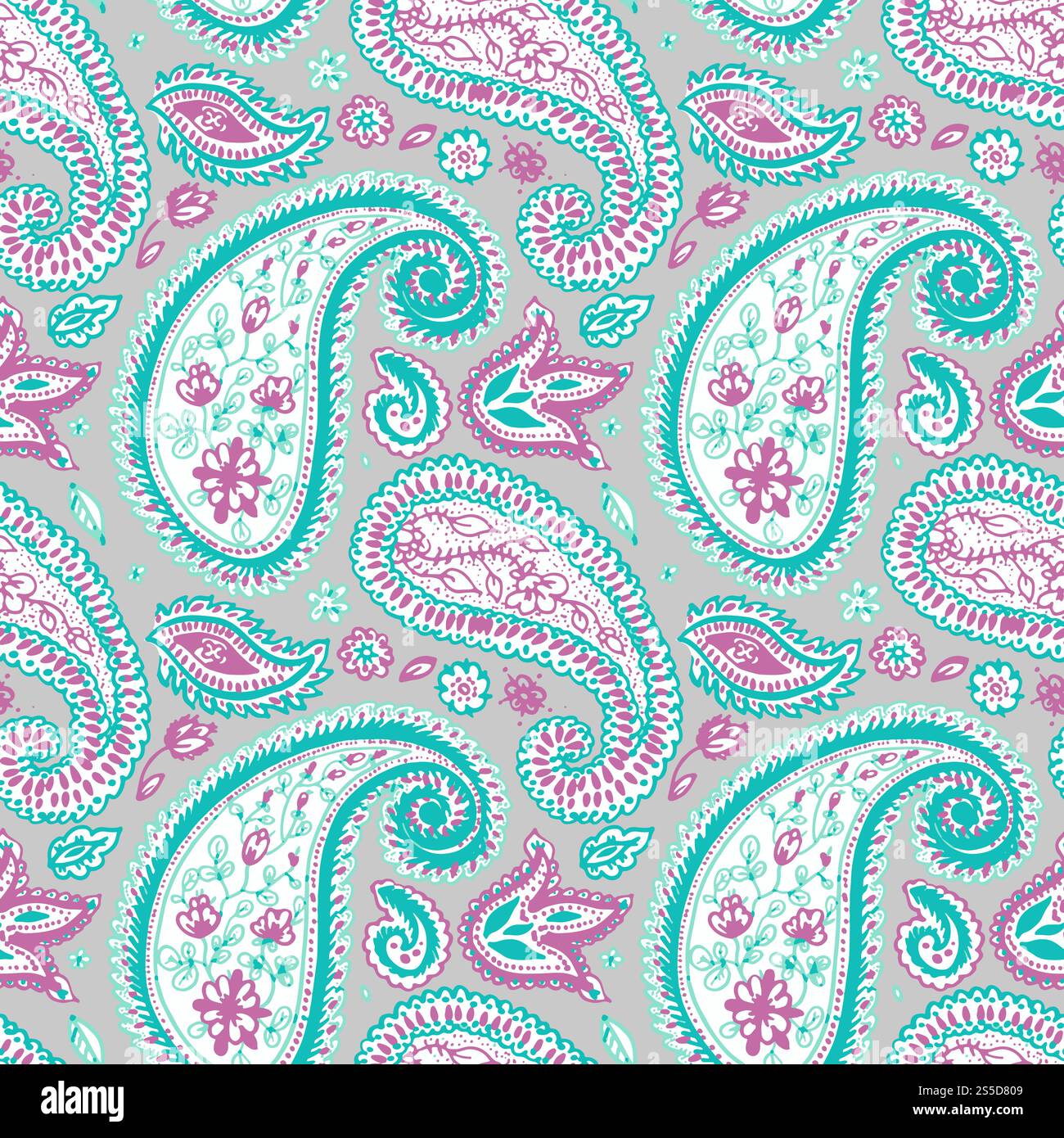 Light Paisley seamless pattern with floral motifs and swirls. Elegant ...